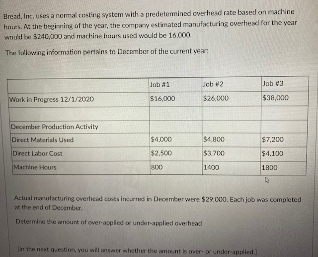 Solved Bread, Inc. uses a normal costing system with a | Chegg.com