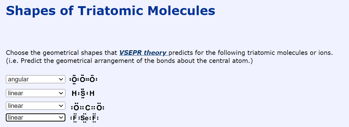 Solved Shapes Of Triatomic Molecules Choose The Geometrical