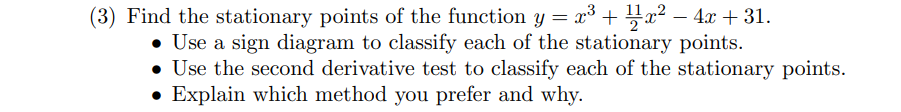 Solved (3) Find the stationary points of the function | Chegg.com