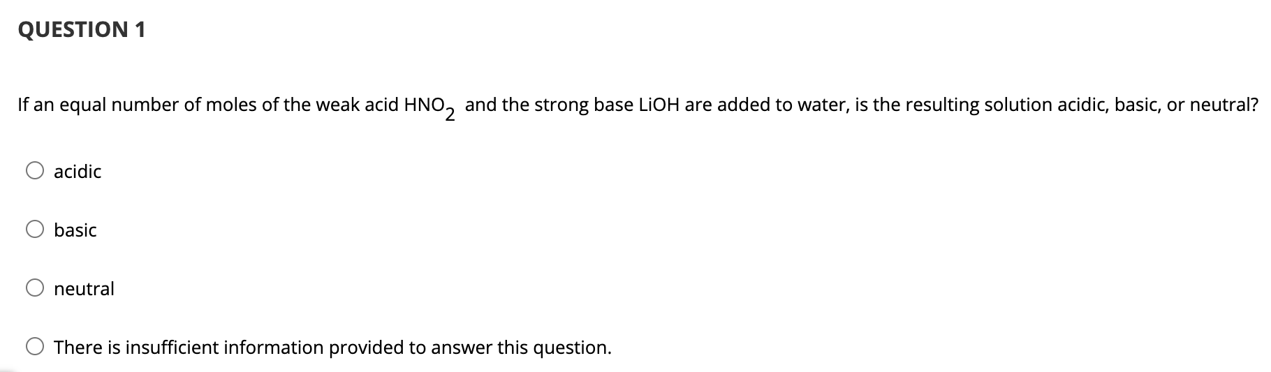 Solved QUESTION 1 If an equal number of moles of the weak | Chegg.com