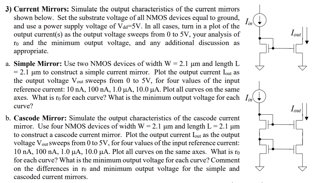 Tout 3) Current Mirrors: Simulate the output | Chegg.com