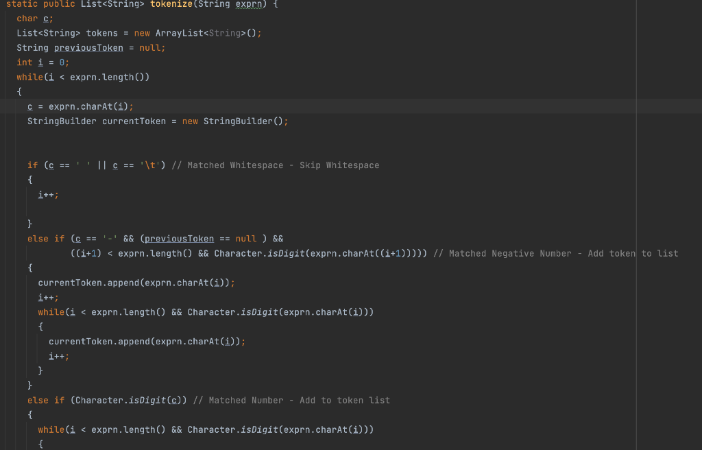 Solved static public List tokenize(String exprn) { char ci | Chegg.com