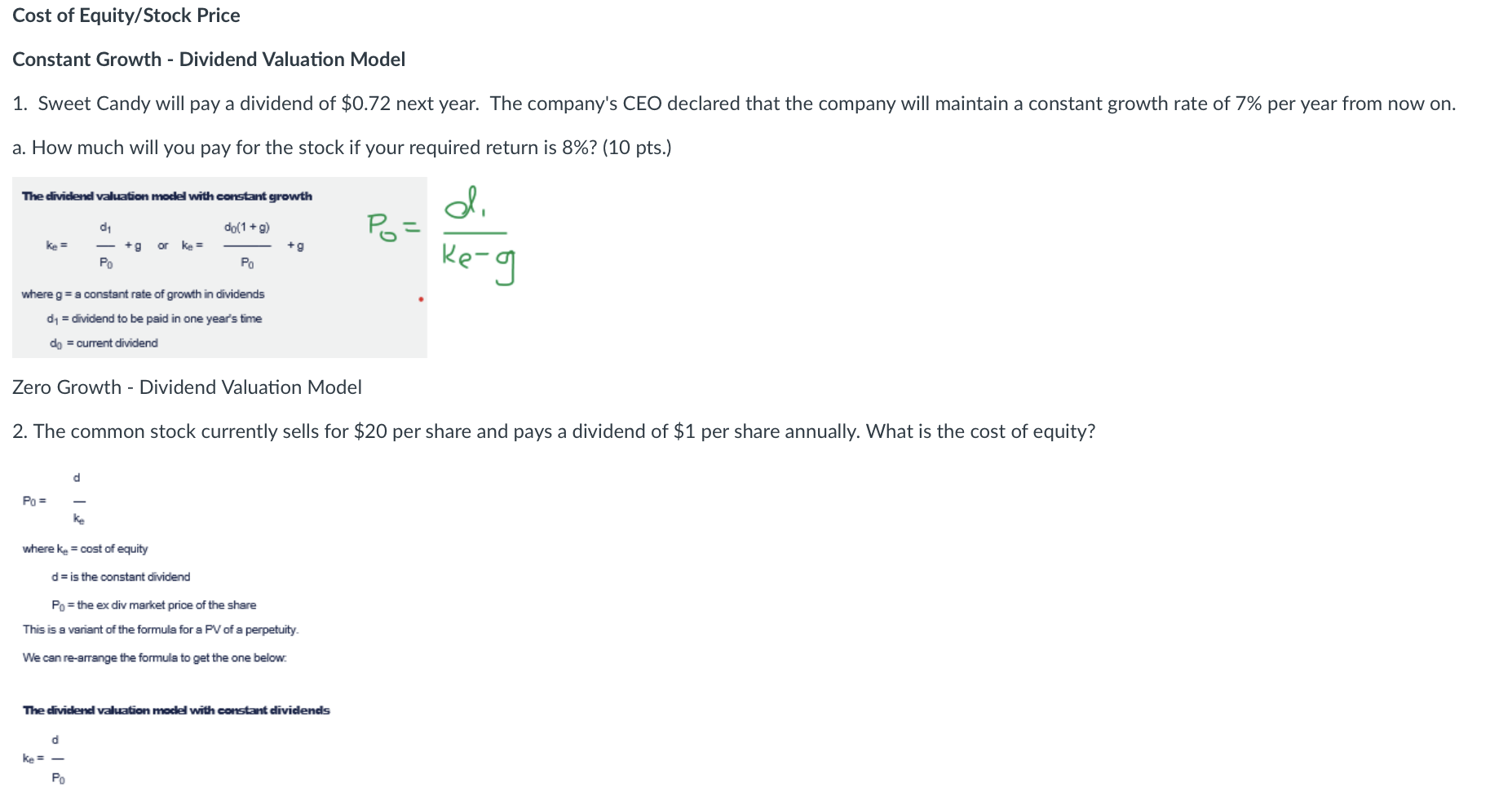 Solved Constant Growth - ﻿Dividend Valuation ModelSweet | Chegg.com