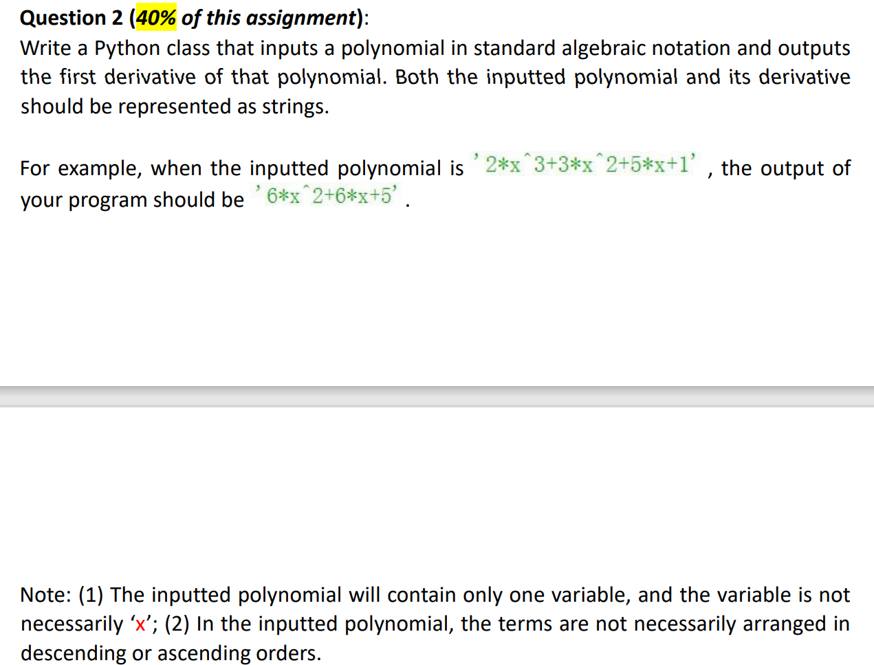 Solved Question 2 (40% of this assignment): Write a Python | Chegg.com