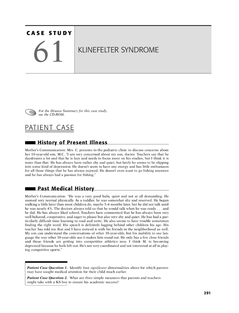 Solved CASE STUDY KLINEFELTER SYNDROME ( For the Disease | Chegg.com