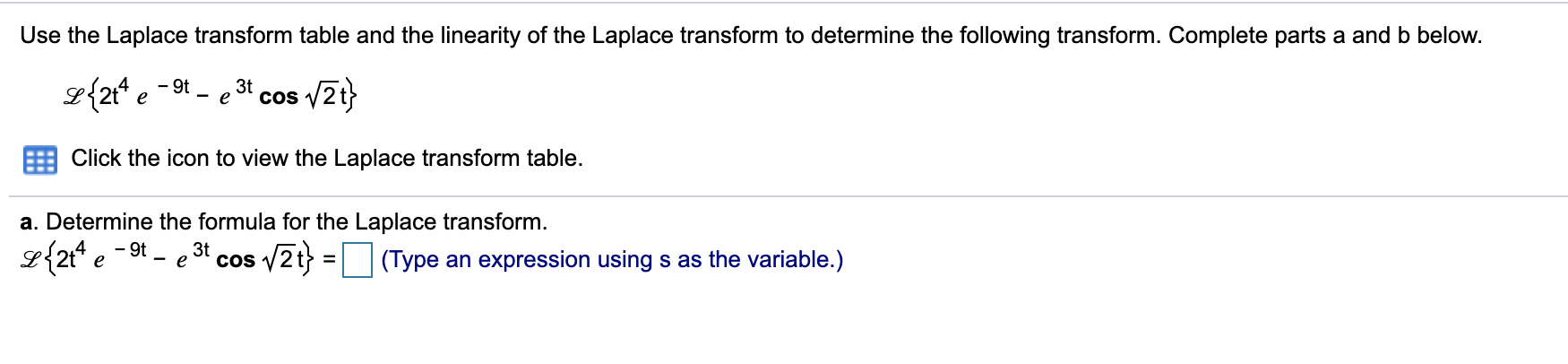 Solved Use the Laplace transform table and the linearity of | Chegg.com