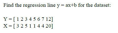 Solved Find the regression line y=ax+b for the dataset: | Chegg.com