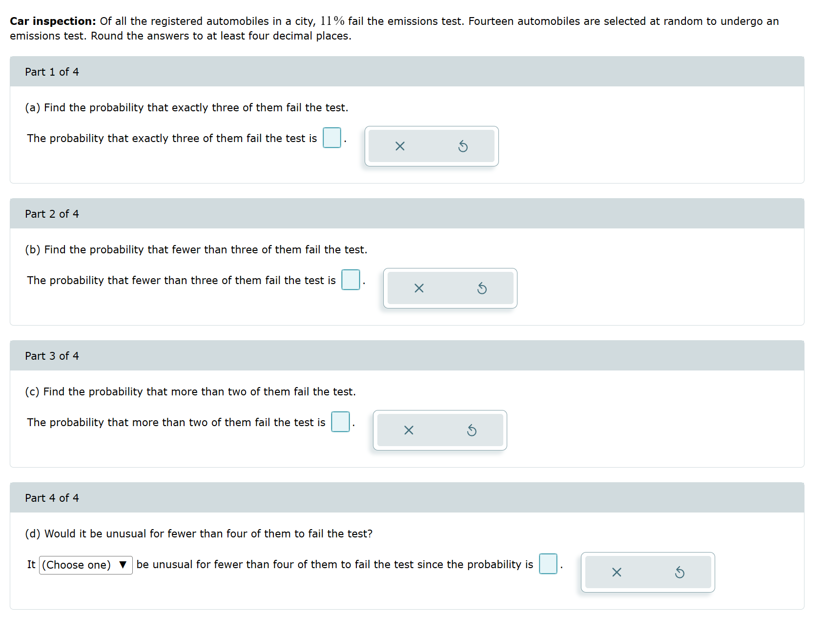 Solved Car inspection: Of all the registered automobiles in | Chegg.com