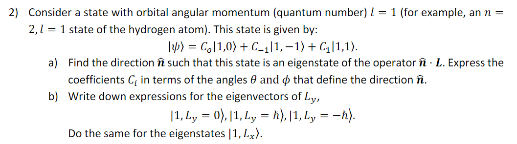 2) Consider a state with orbital angular momentum | Chegg.com