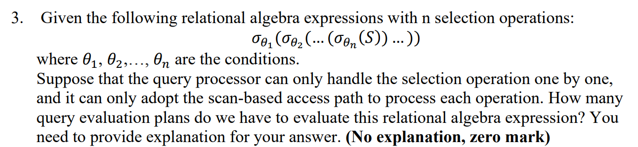Solved 3. Given the following relational algebra expressions | Chegg.com