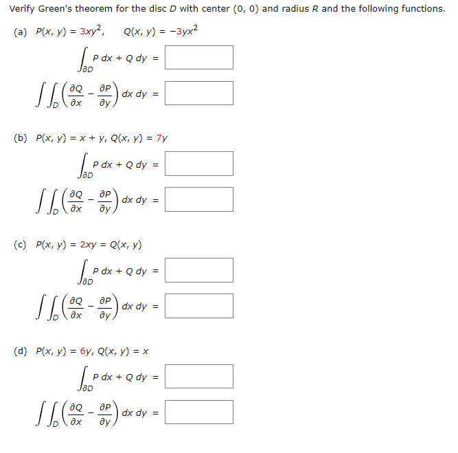 Solved Verify Green's theorem for the disc D with center | Chegg.com