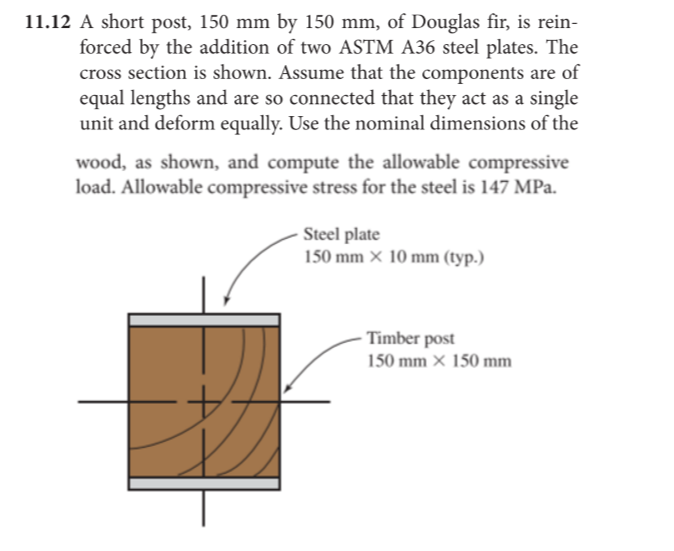 Solved 11.12 A short post, 150 mm by 150 mm, of Douglas fir, | Chegg.com