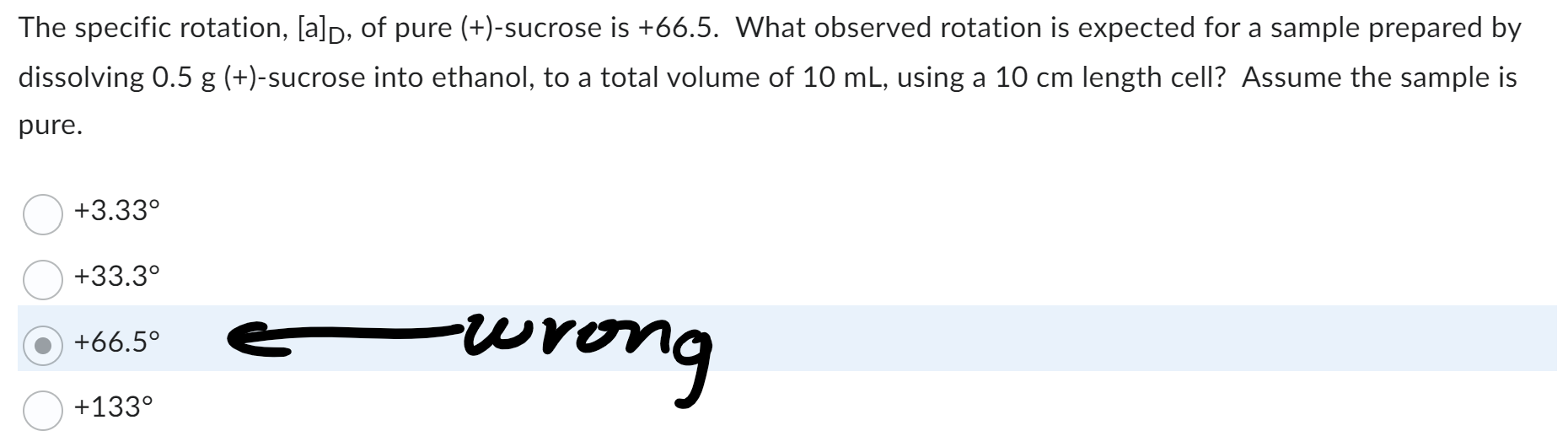 Solved The specific rotation, [a]D, ﻿of pure (+)-sucrose is | Chegg.com