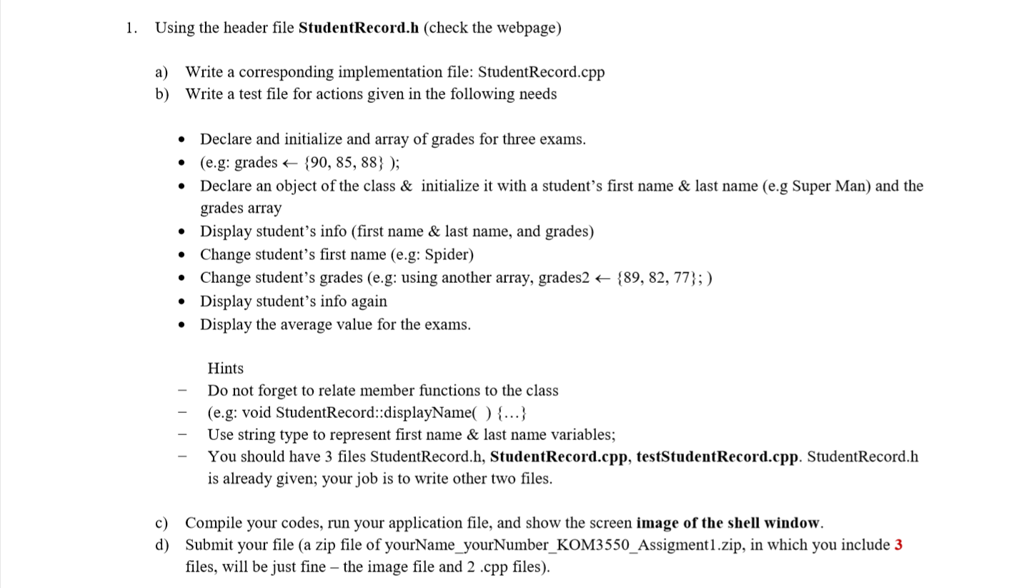Solved //StudentRecord.h //Header file for StudentRecord | Chegg.com