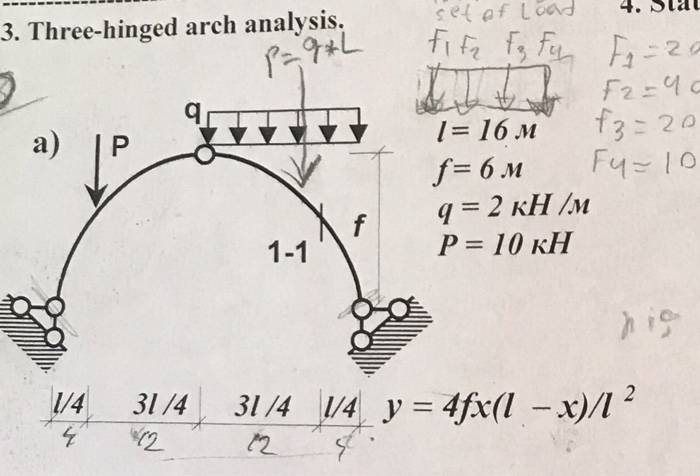 Solved 4. Stat 3. Three-hinged arch analysis. 1-1 P-10 kH | Chegg.com