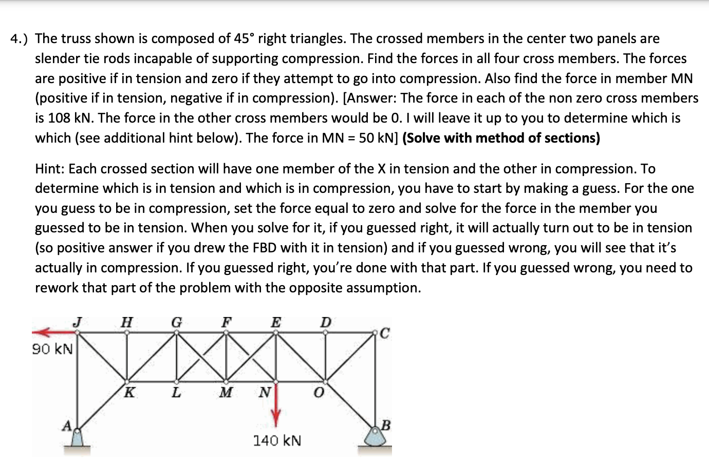 Solved 4.) The truss shown is composed of 45° right | Chegg.com