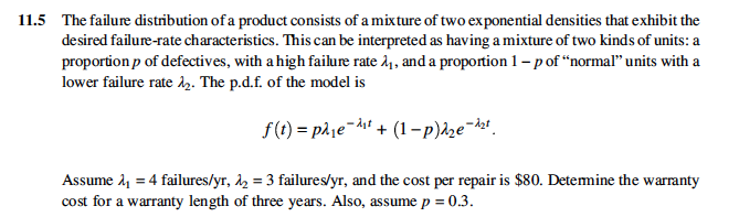 Solved 11.5 The failure distribution of a product consists | Chegg.com