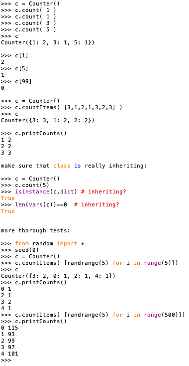 Solved Write a class Counter class that inherits from dict | Chegg.com