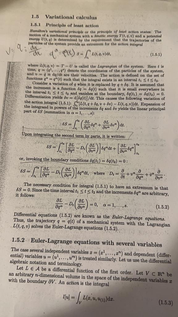 Solved 1.5 Variational calculus 1.5.1 Principle of lenst | Chegg.com