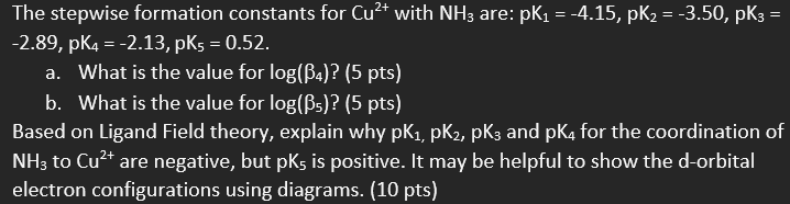 Solved = = = The stepwise formation constants for Cu2+ with | Chegg.com