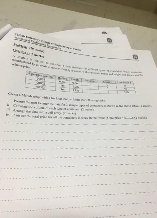 Solved Taibah University College of Engineering at Yanbu | Chegg.com