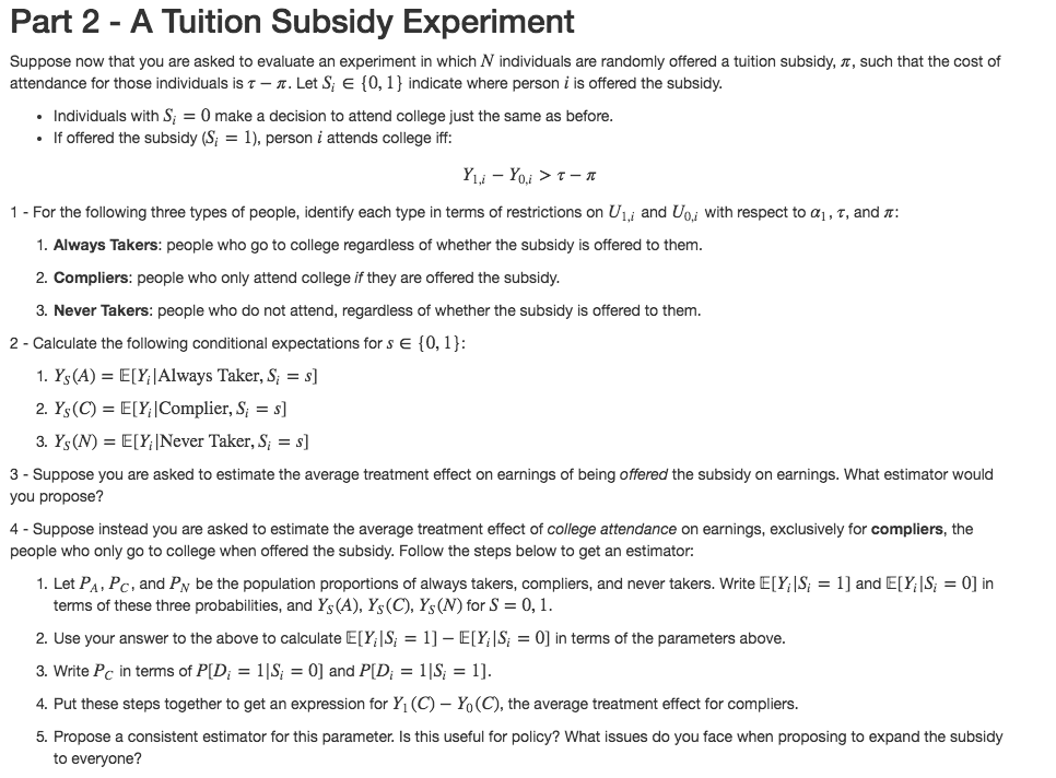 Question 1 - Treatment Effects Consider the following | Chegg.com
