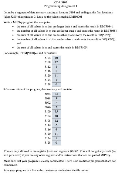 Solved 10 CDA 3102 Programming Assignment 1 Let m be a | Chegg.com