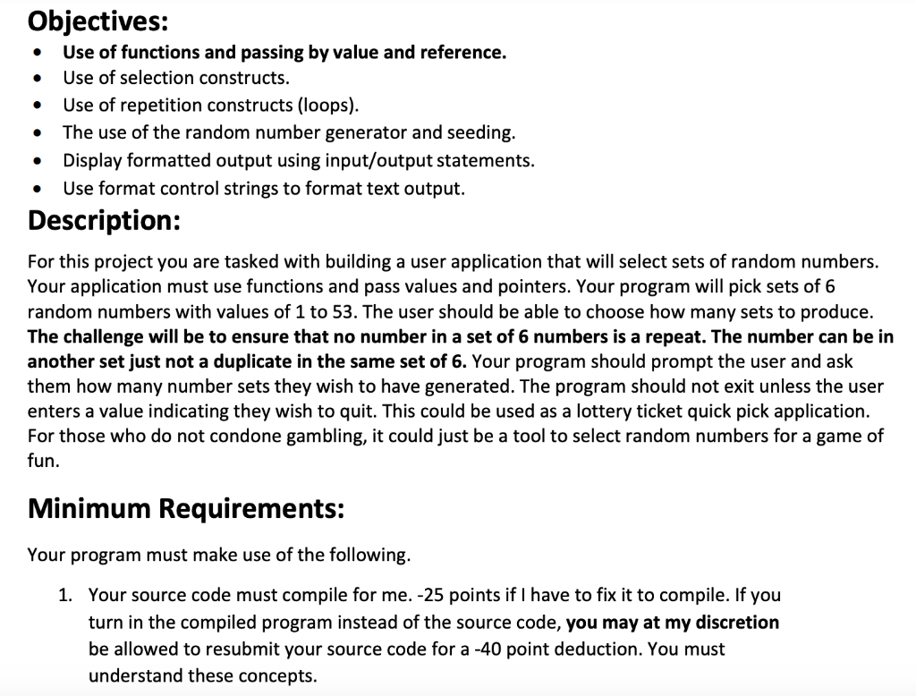 Solved . . . Objectives: Use of functions and passing by | Chegg.com