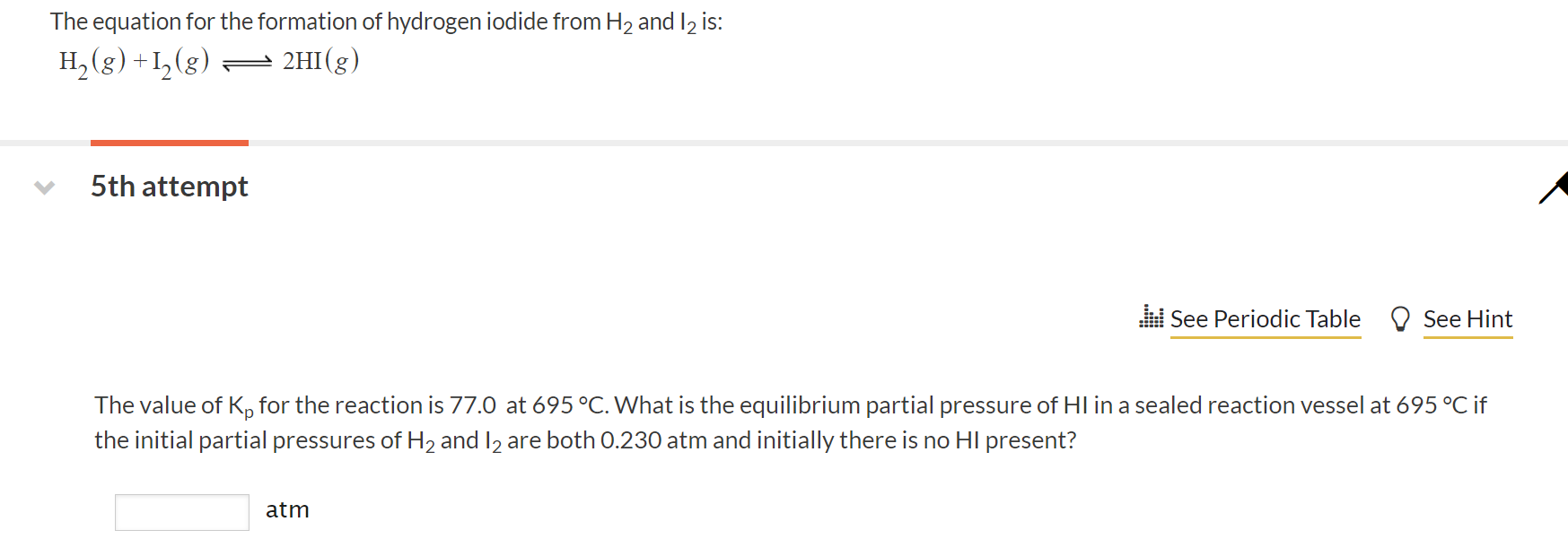 Solved The equation for the formation of hydrogen iodide | Chegg.com