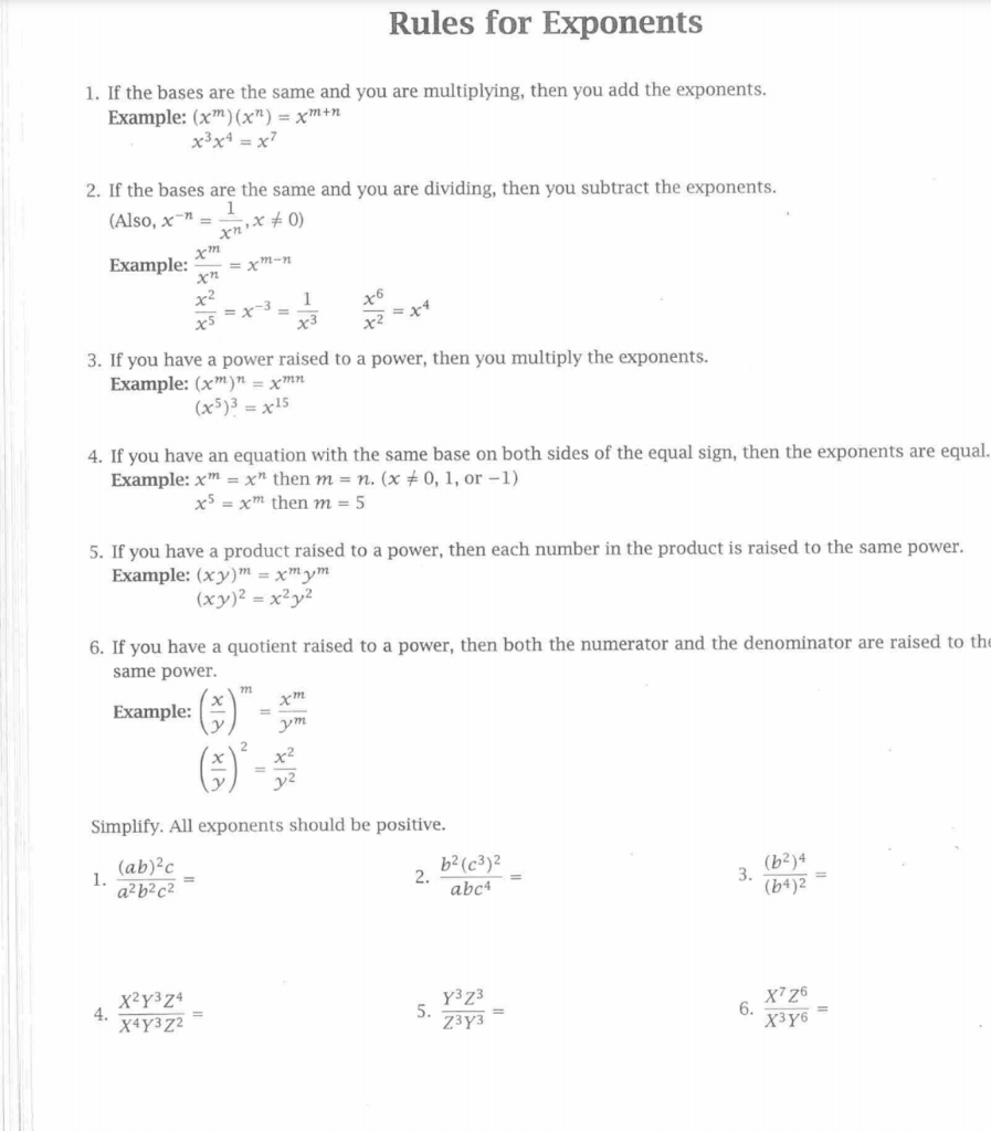 Solved Rules for Exponents 1. If the bases are the same and | Chegg.com