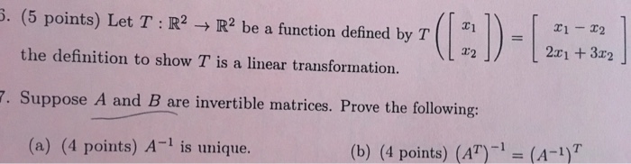Solved T1 T2 x1 +32 (5 points) Let T : R2 → R2 be a function | Chegg.com