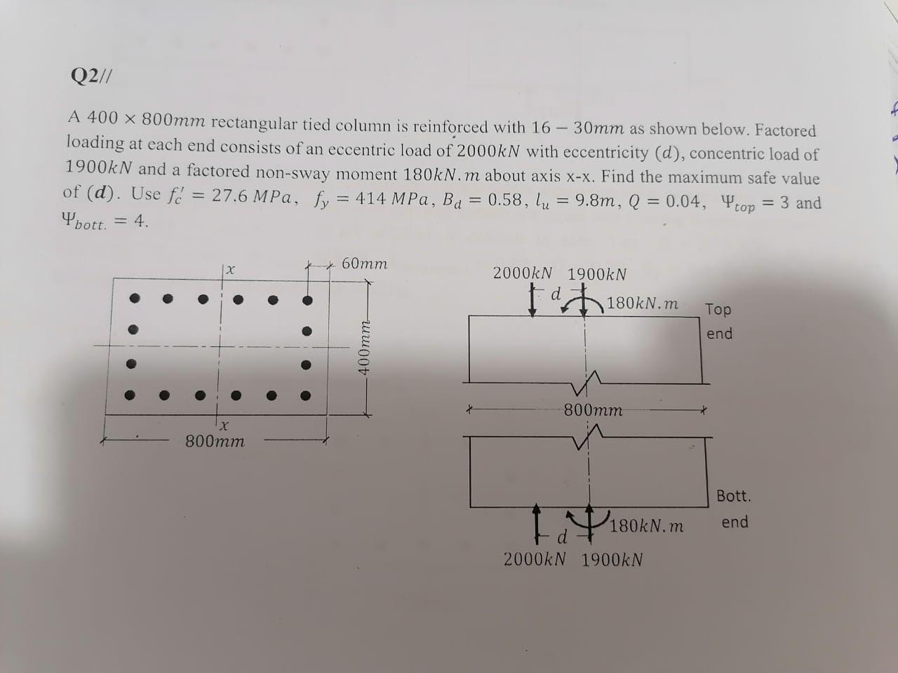Solved Q2/7 A 400 x 800mm rectangular tied column is | Chegg.com