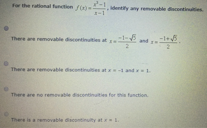 Solved ion f (a), identify any removable discontinuities. | Chegg.com