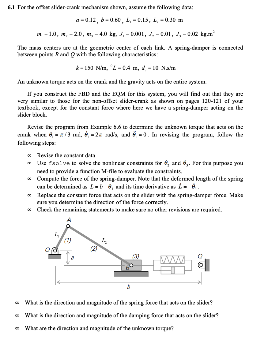 Free-Body Diagram FIGURE 6.8 FBD for the slider-crank | Chegg.com