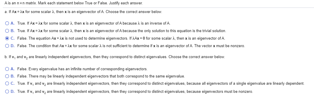Solved A is an nxn matrix. Mark each statement below True or | Chegg.com