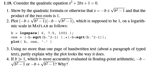 Solved 1.18. Consider the quadratic equation x2+2bx+1=0. 1. | Chegg.com