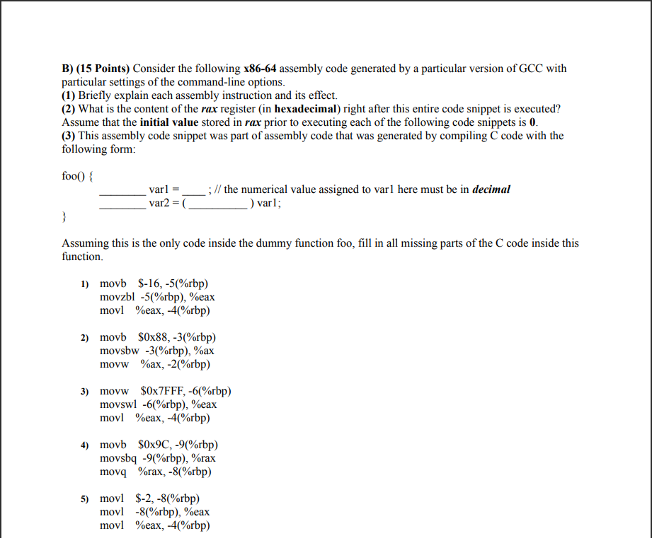 B 15 Points Consider The Following X86 64 Assembly