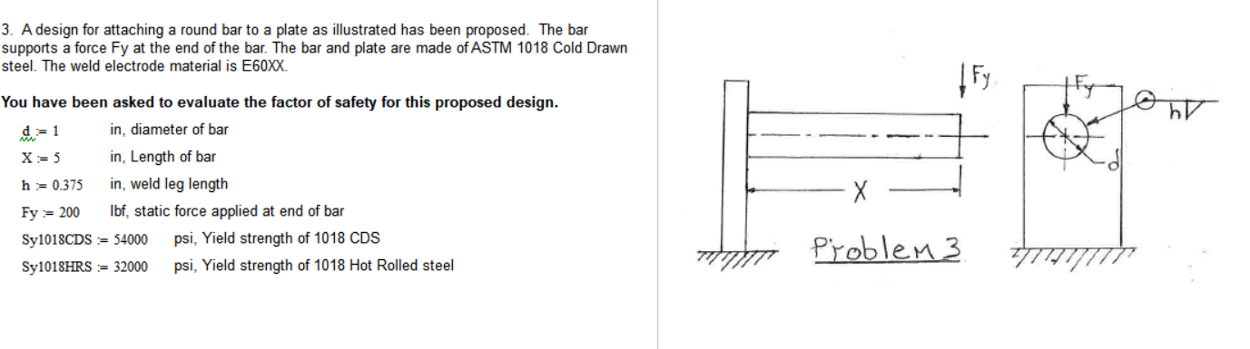 Solved 3. A design for attaching a round bar to a plate as | Chegg.com