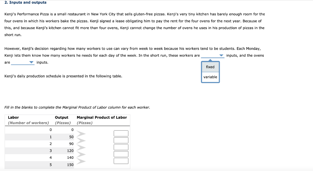 Solved 2. Inputs and outputs Kenji's Performance Pizza is a | Chegg.com
