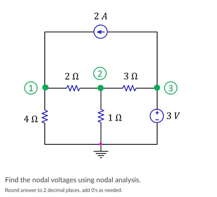 Solved Find the nodal voltages using nodal analysis. Round | Chegg.com