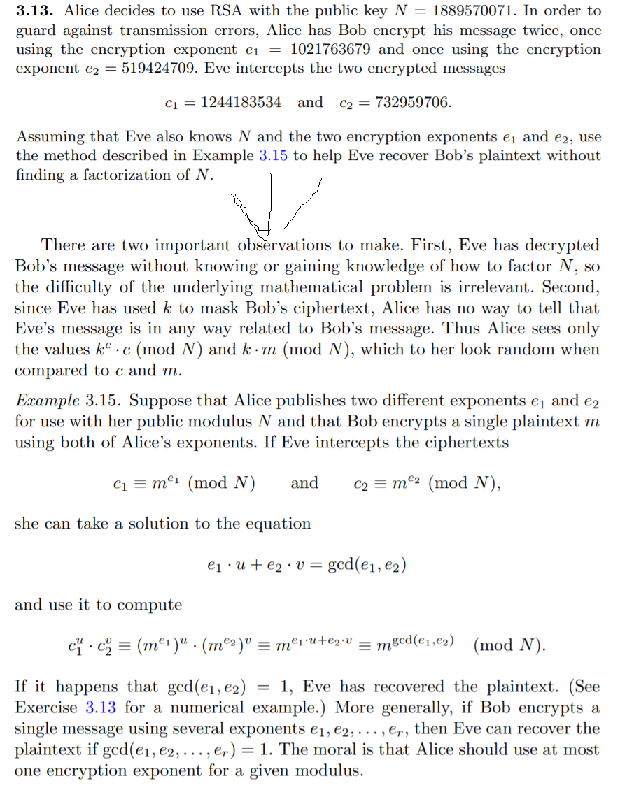 Solved 3.13. Alice decides to use RSA with the public key N | Chegg.com