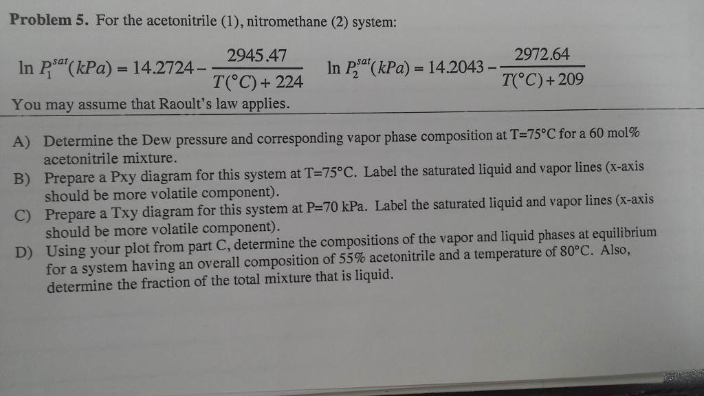 Solved Problem 5. For the acetonitrile (1), nitromethane (2) | Chegg.com