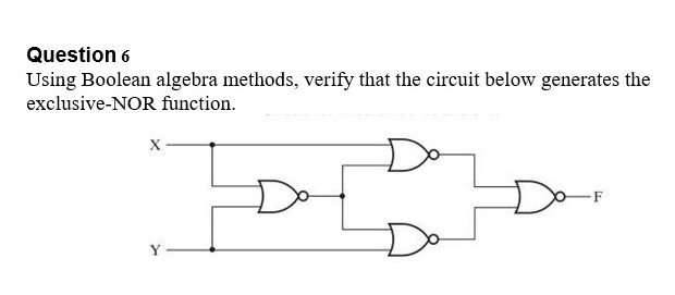 Solved Question 6 Using Boolean algebra methods, verify that | Chegg.com