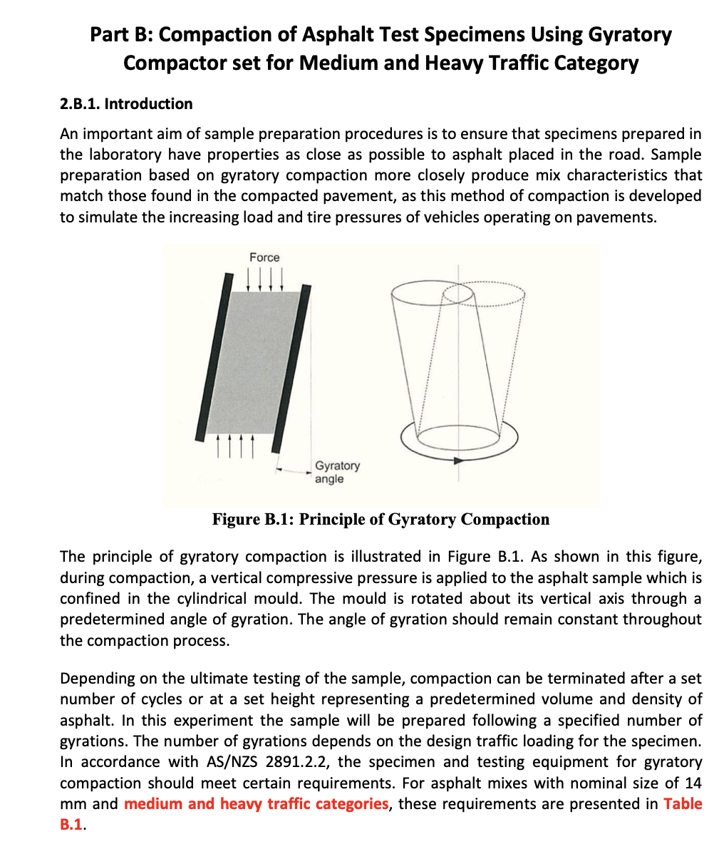 Solved Part B: Compaction of Asphalt Test Specimens Using | Chegg.com