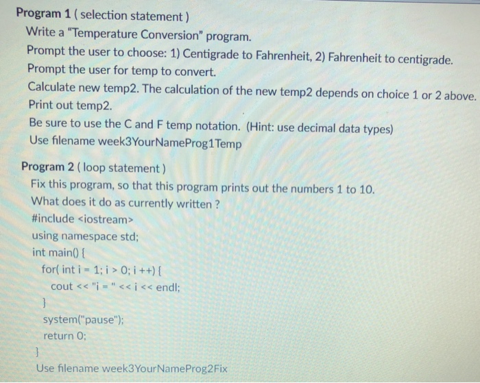 Solved Program 1 ( selection statement ) Write a | Chegg.com