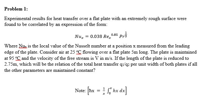 Solved Problem 1: Experimental results for heat transfer | Chegg.com