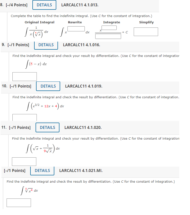 Solved 8. [-14 Points] DETAILS LARCALC11 4.1.013. Complete | Chegg.com