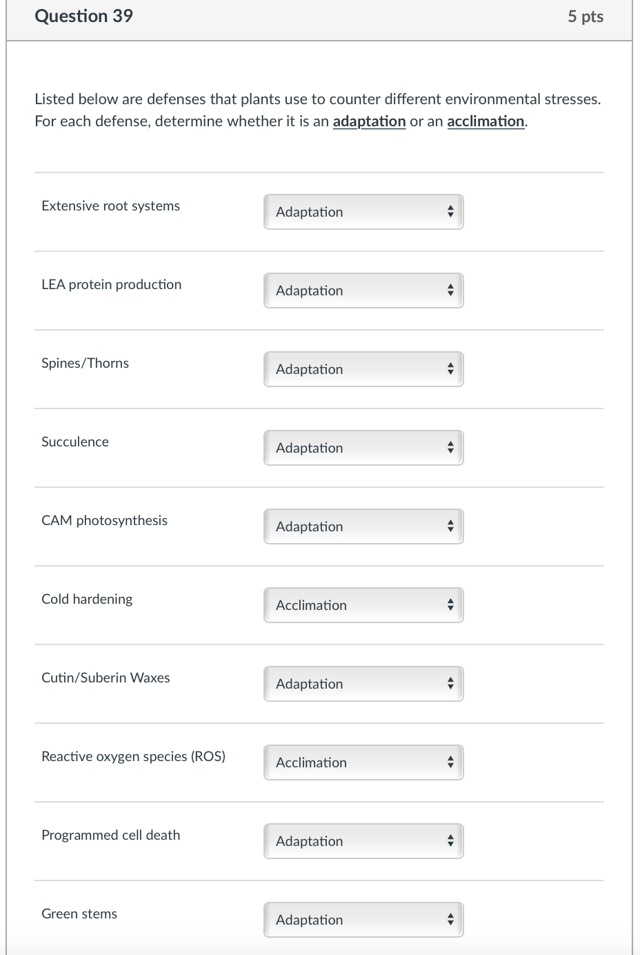Solved Question 39 5 pts Listed below are defenses that | Chegg.com