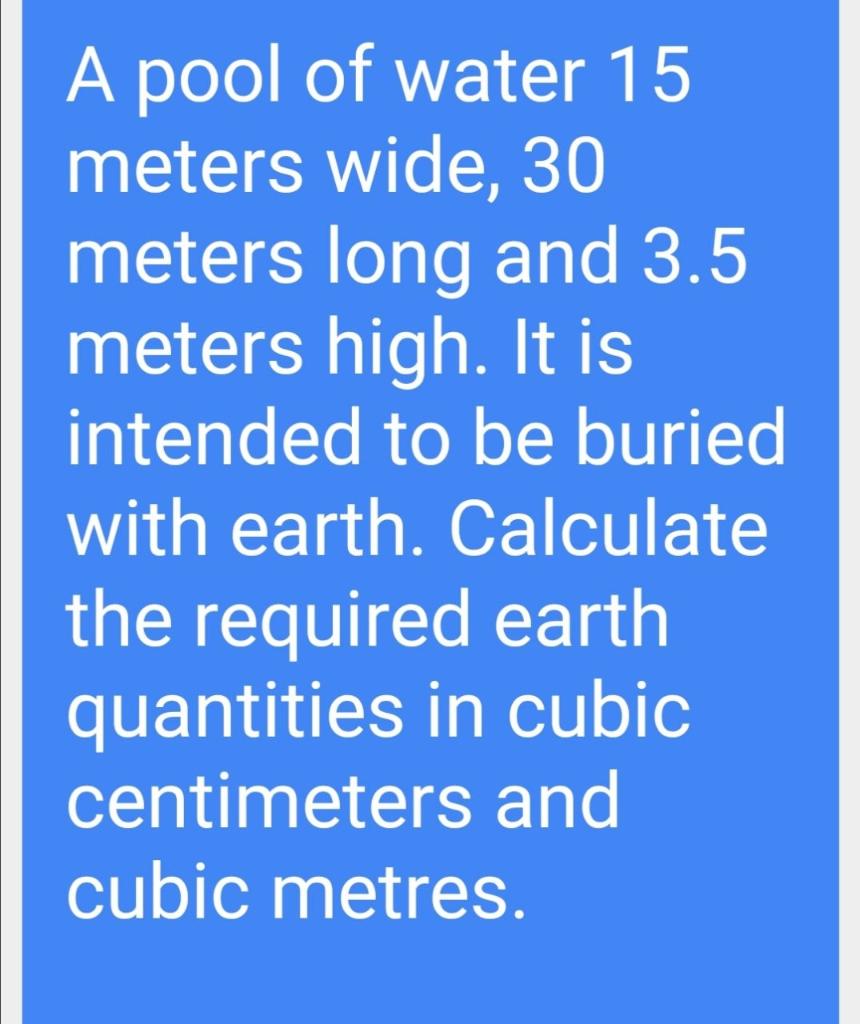 Solved A pool of water 15 meters wide, 30 meters long and | Chegg.com