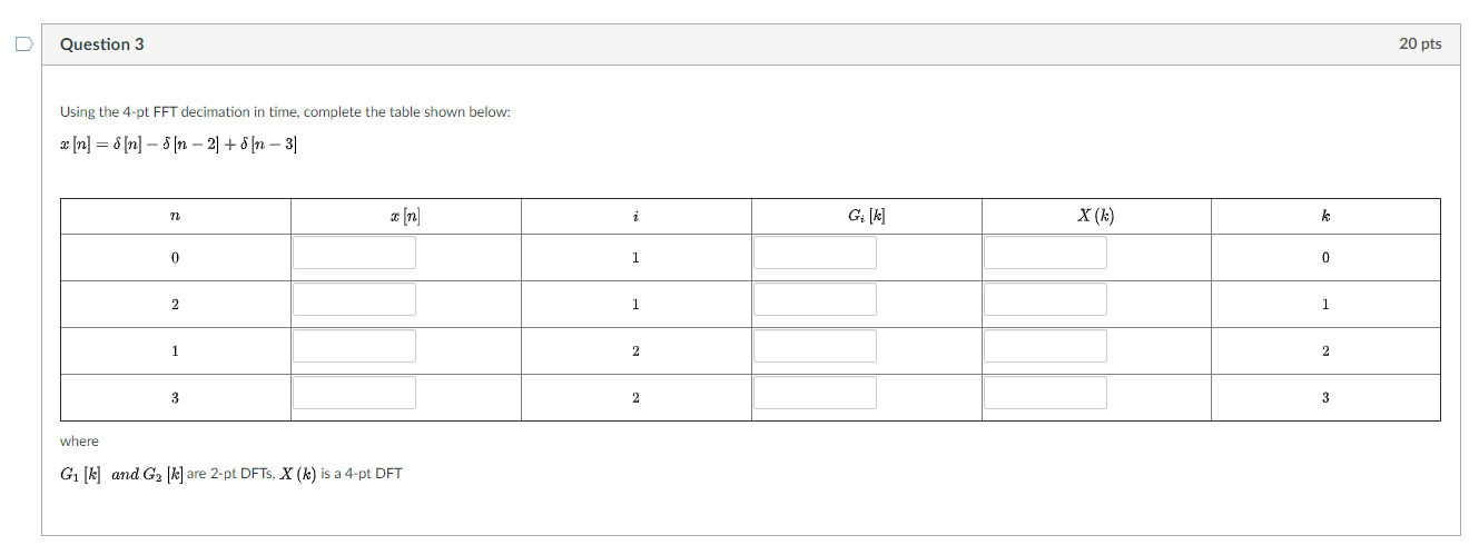 Solved Question 3 20 pts Using the 4-pt FFT decimation in | Chegg.com